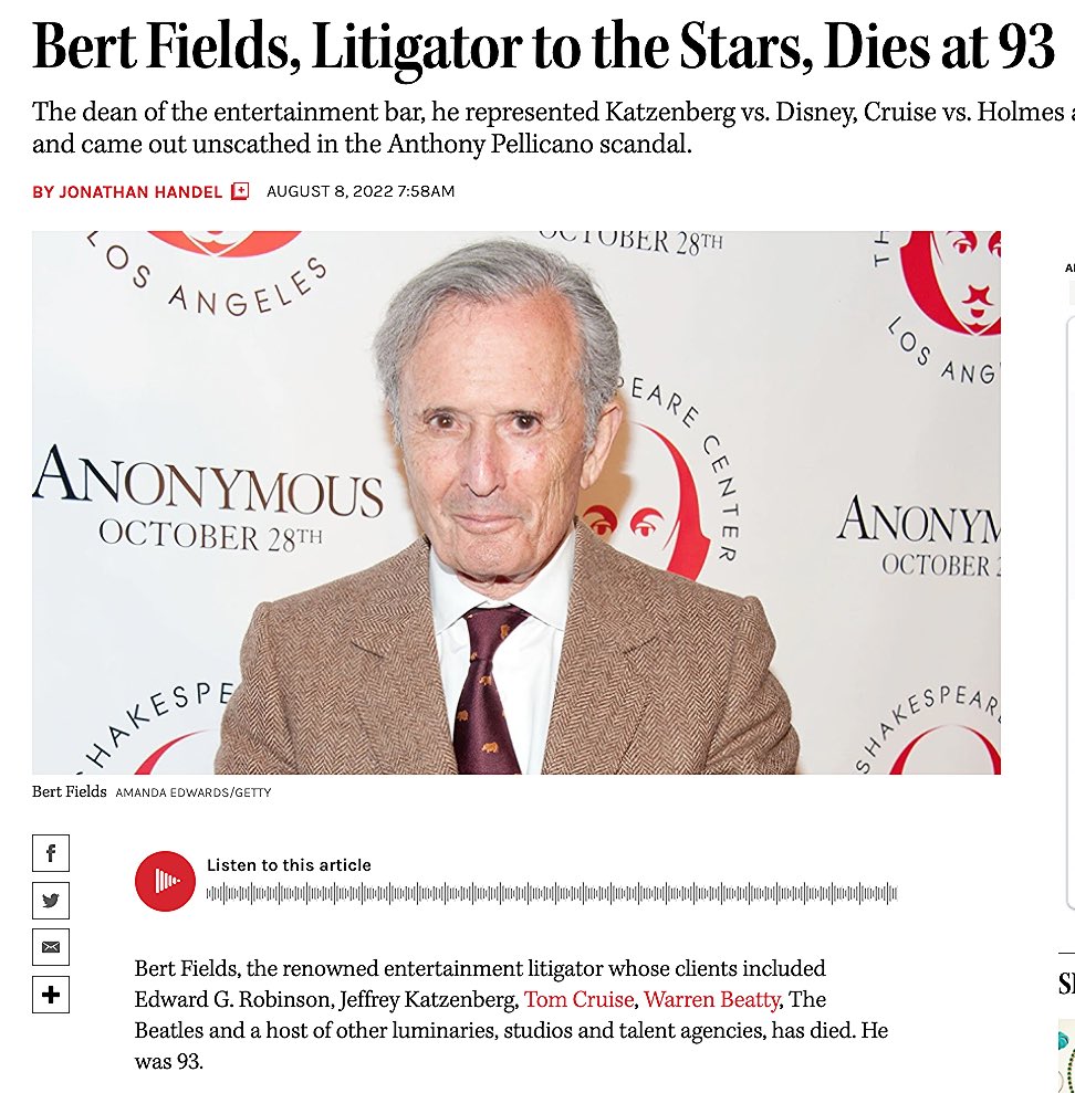 HE’s Only Encounter with Bert Fields – Hollywood Elsewhere
