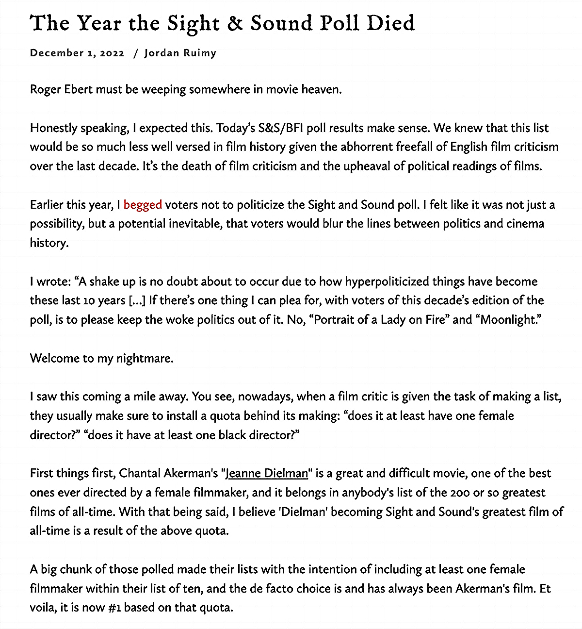 Ruimy: S&S Poll Was Politically Driven – Hollywood Elsewhere