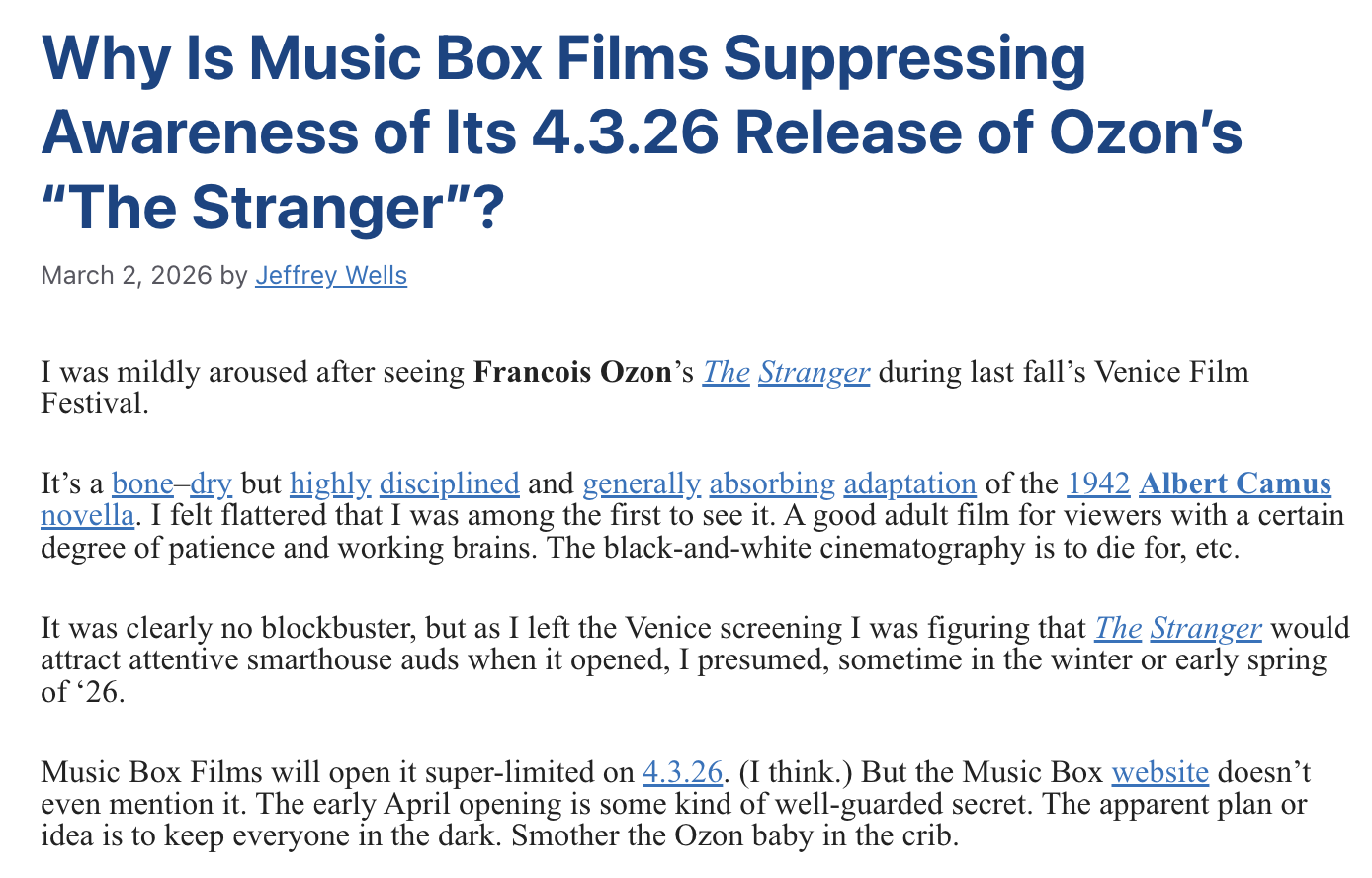 HE to Music Box Films: “Wake Up!” – Hollywood Elsewhere